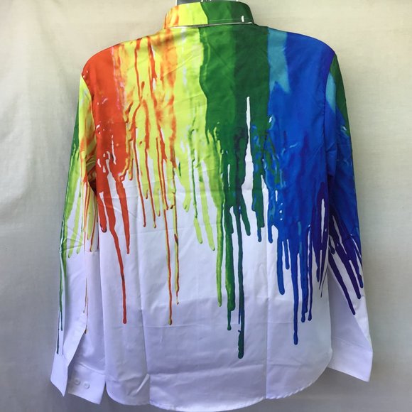 Ding Ge Fu Shi | Shirts | Men Long Sleeve Hidden Button Abstract Shirt ...